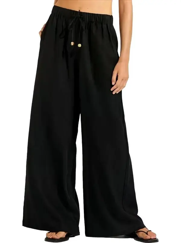 Seafolly Palermo Drawcord Wide Leg Trousers - Black