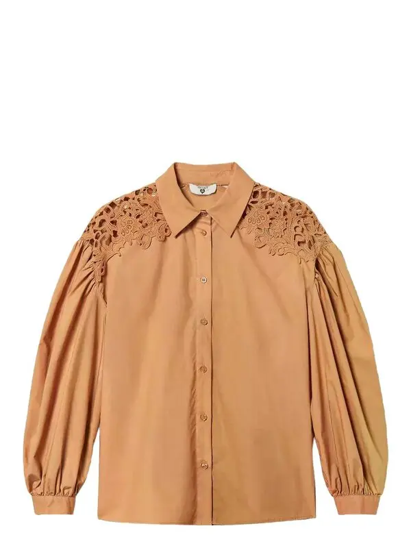 TWINSET Balloon Sleeve Shirt With Macramé Inserts - Neutrals