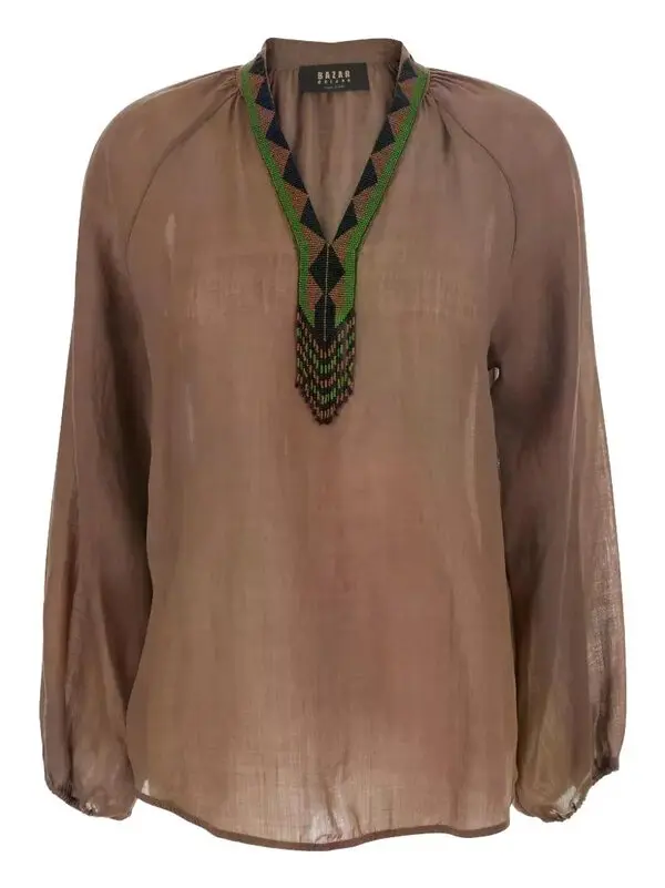 BAZAR DELUXE Beaded V-neck Top - Brown