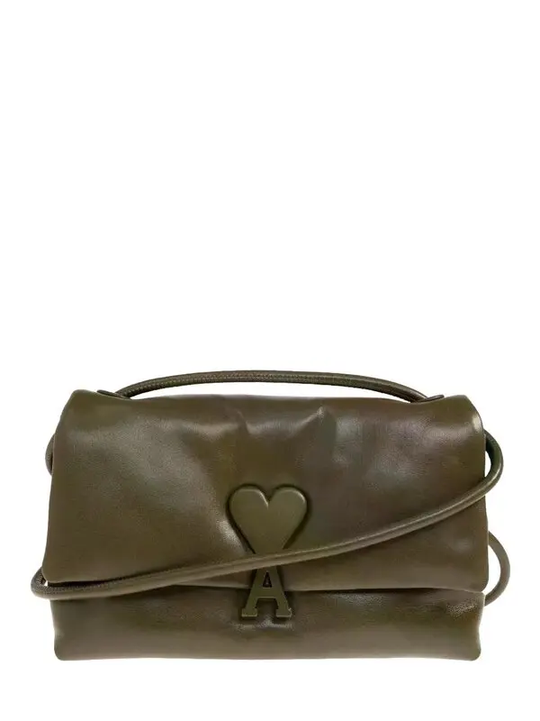 AMI Paris Heart Logo Leather Tote Bag - Green