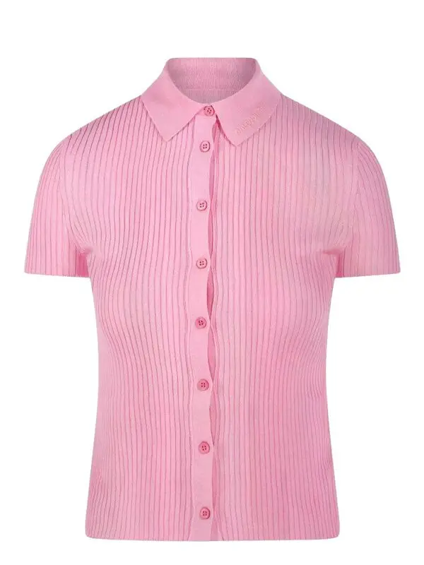 Balenciaga Buttoned Ribbed Top - Pink