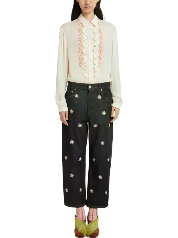 Marni Daisy Appliqué Five-pocket Jeans - Blue