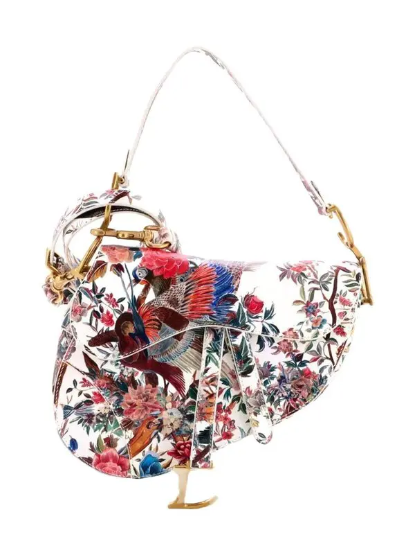 Dior Saddle Handbag With Strap Printed Leather Medium Shoulder Bag - Multicolour