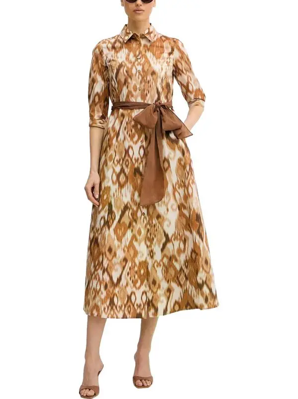 Luisa Spagnoli Tie-waist Pattern Dress - Brown