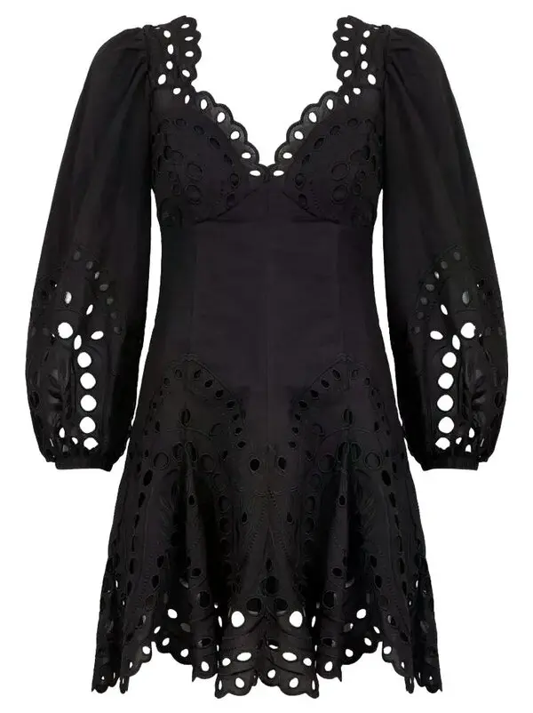 Charo Ruiz Ibiza Esmare Scalloped Embroidered Mini Dress - Black