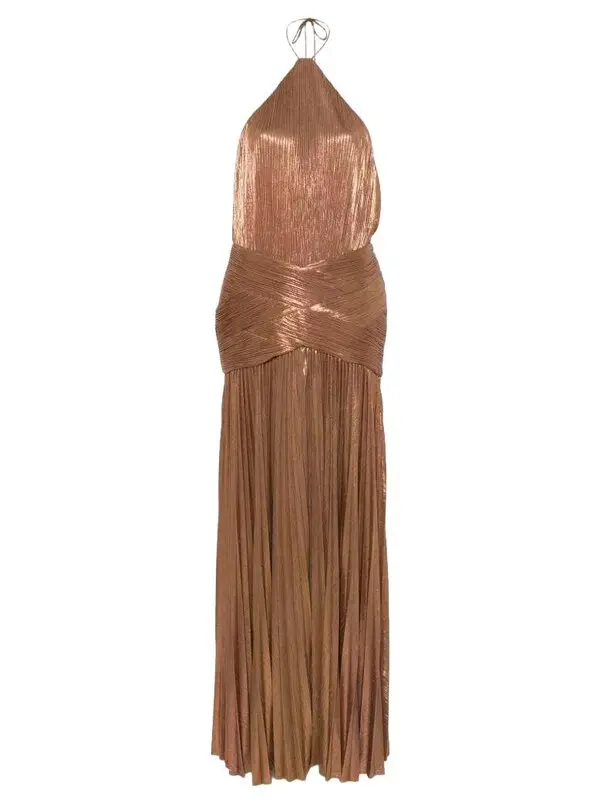 Retrofete Amberley Halterneck Pleated Maxi Dress - Brown