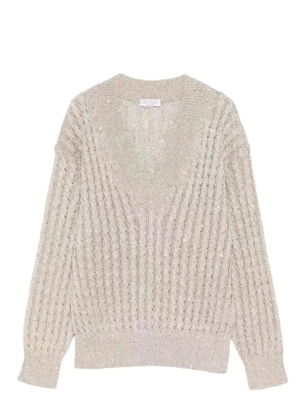 Brunello Cucinelli Sequin-embellished V-neck Sweater - Neutrals