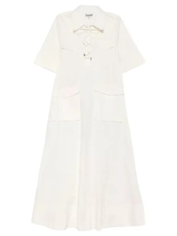 GANNI Lace-up A-line Dress - White