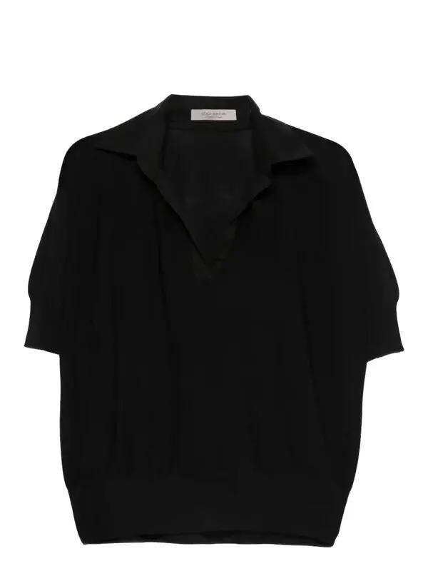 D.exterior Collared V-neck Top - Black