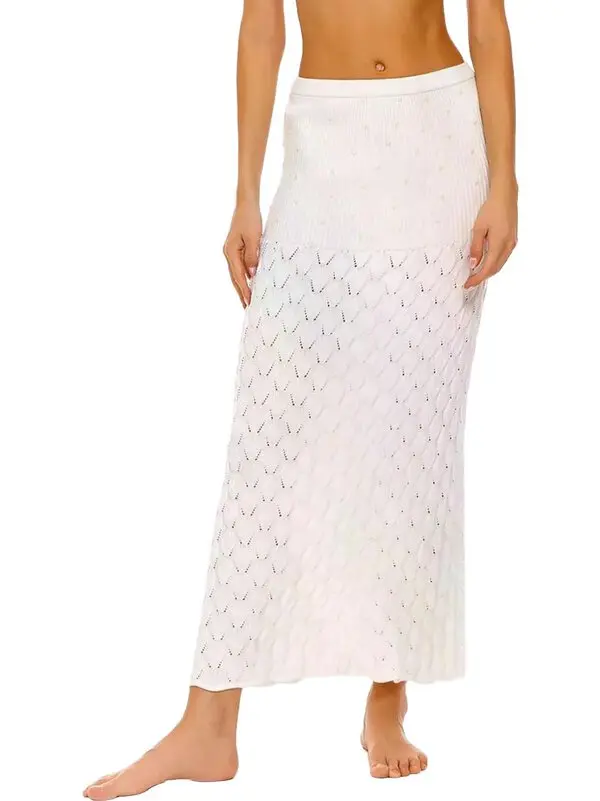 Agua Bendita Theodora Beaded Ribbed-knit Skirt - White