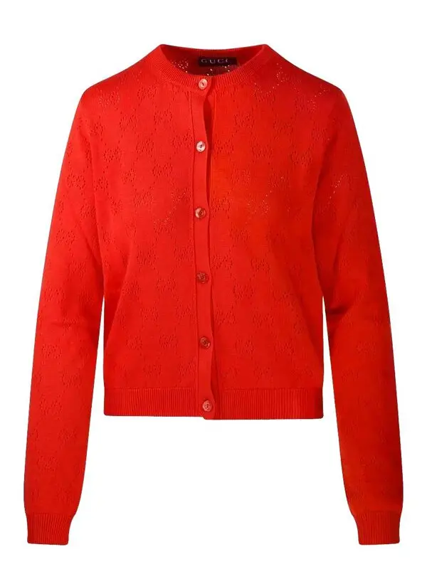 Gucci Gg Motif Silk Cardigan - Red