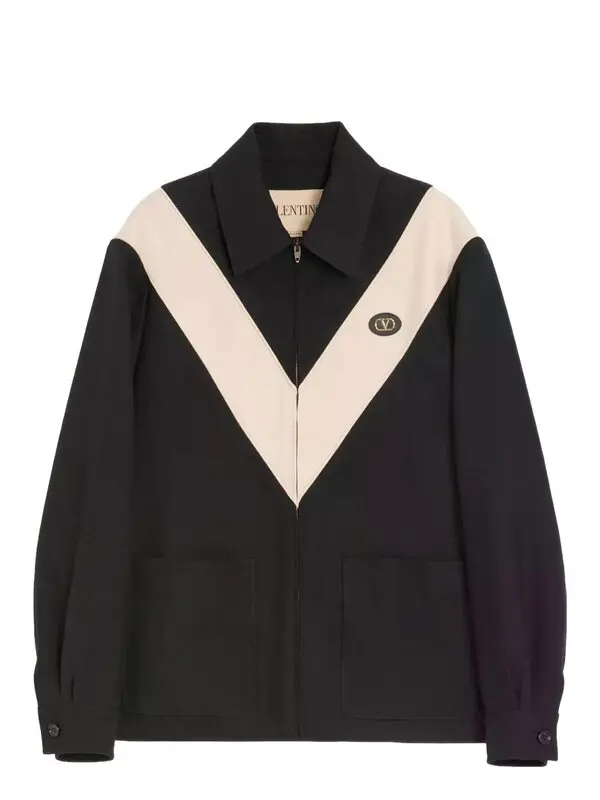 Valentino Garavani Nylon Gabardine Jacket With Inlaid V And Vlogo Patch - Black