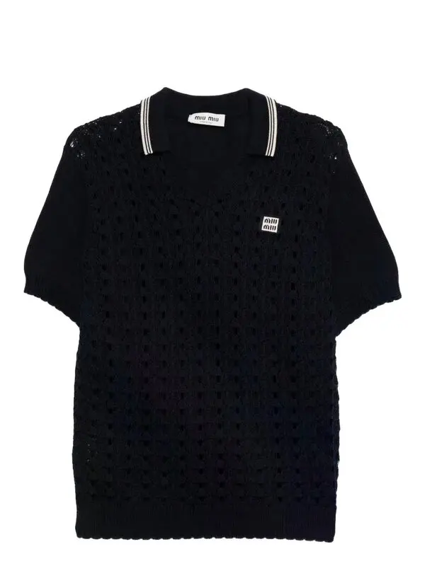 Miu Miu Striped Knitted Polo Shirt - Blue