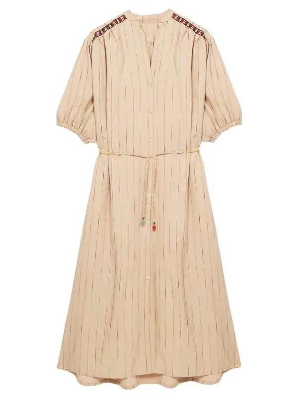 FORTELA Vera Striped Caftan Dress - Ecru