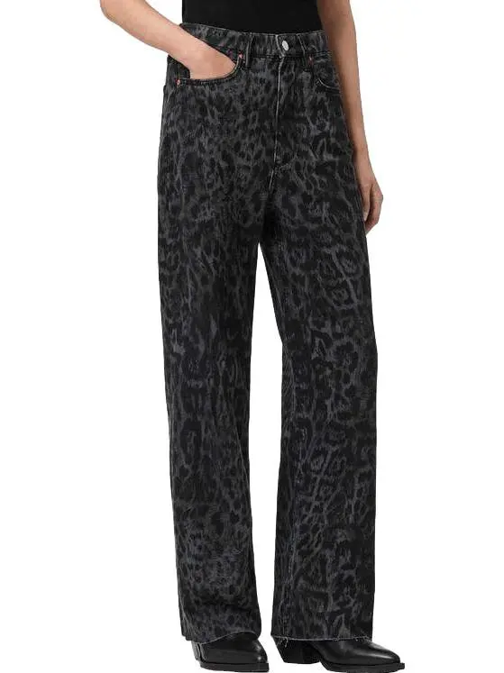 ALLSAINTS Blake Leopard Print Wide Leg Jeans - Leppo Black