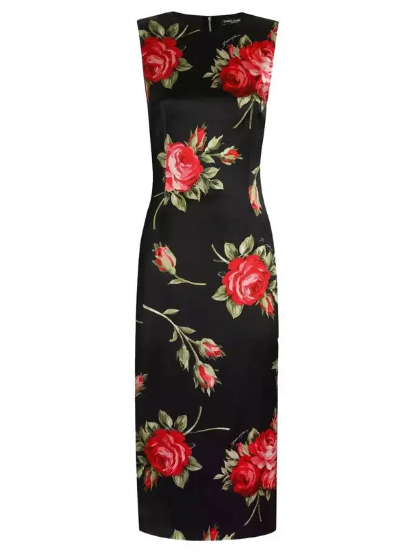 Dolce & Gabbana Floral-print Midi Dress - Black