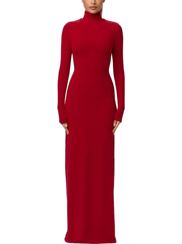 Naked Wardrobe Butter Turtleneck Maxi Dress - Ruby Red