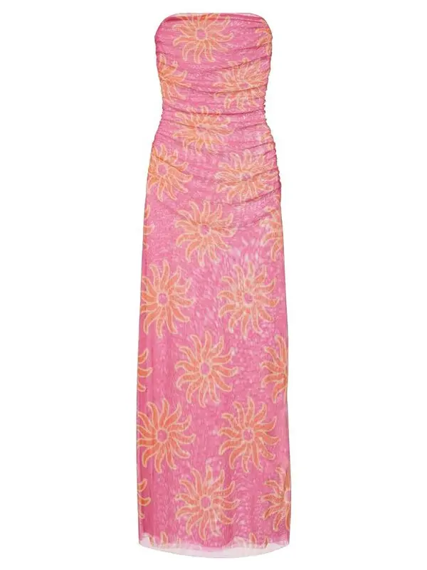 CALA DE LA CRUZ Daphne Printed Mesh Midi Dress - Multicoloured