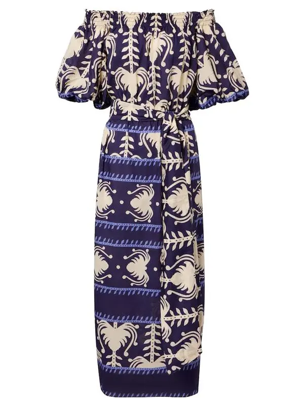 Johanna Ortiz Printed Poplin Midi Dress - Blue