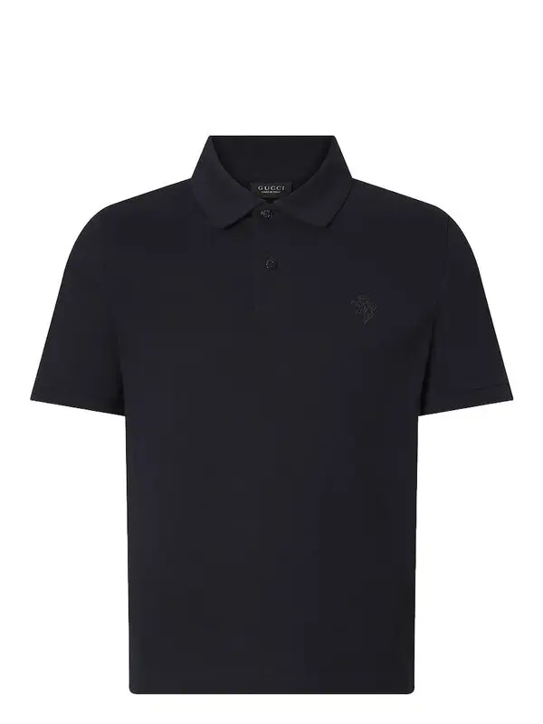 Gucci Logo Cotton Pique Polo Shirt - Blue