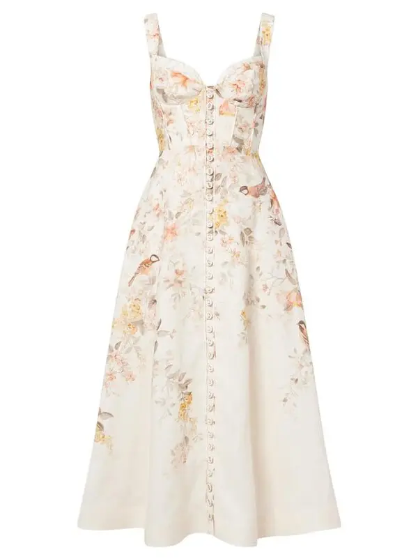 Zimmermann Luna Printed Linen Midi Dress - Multicoloured