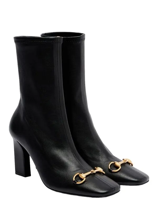 Gucci Signora Horsebit Leather Ankle Boots - Black