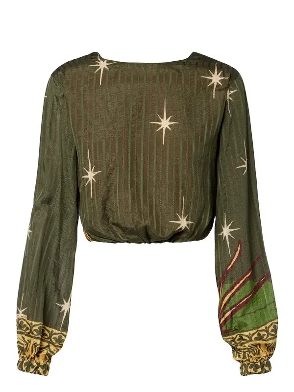 Johanna Ortiz Printed Silk And Cotton Jacquard Blouse - Green