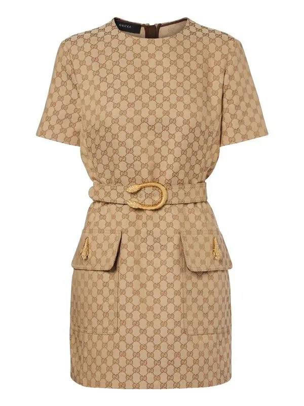 Gucci Gg Canvas Belted Minidress - Beige