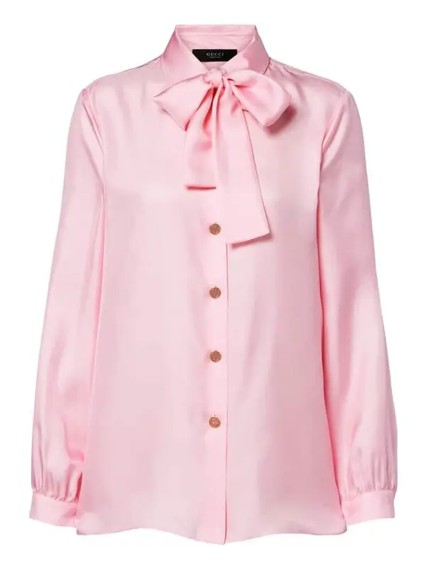 Gucci Tie-neck Silk Twill Blouse - Pink