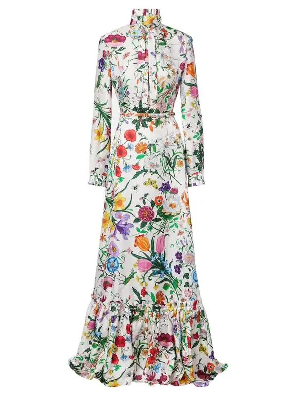 Gucci Floral Silk Twill Gown - Multicoloured