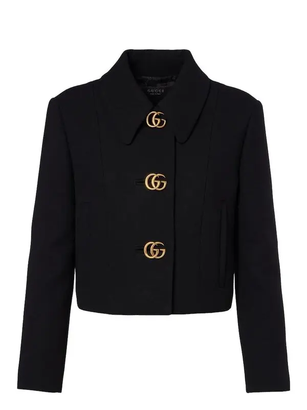 Gucci Double G Cropped Wool Crêpe Jacket - Black
