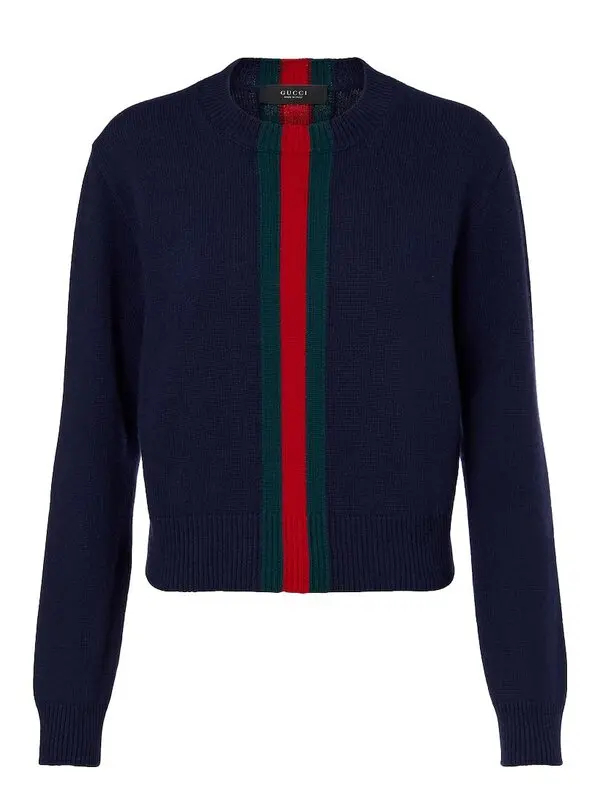 Gucci Web Stripe Wool Sweater - Blue