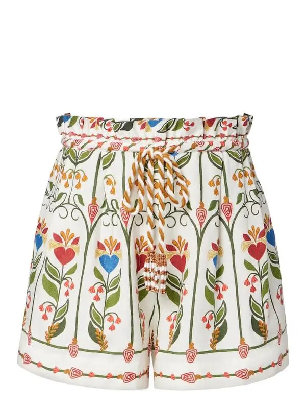 Farm Rio Embroidered Linen And Cotton Shorts - White