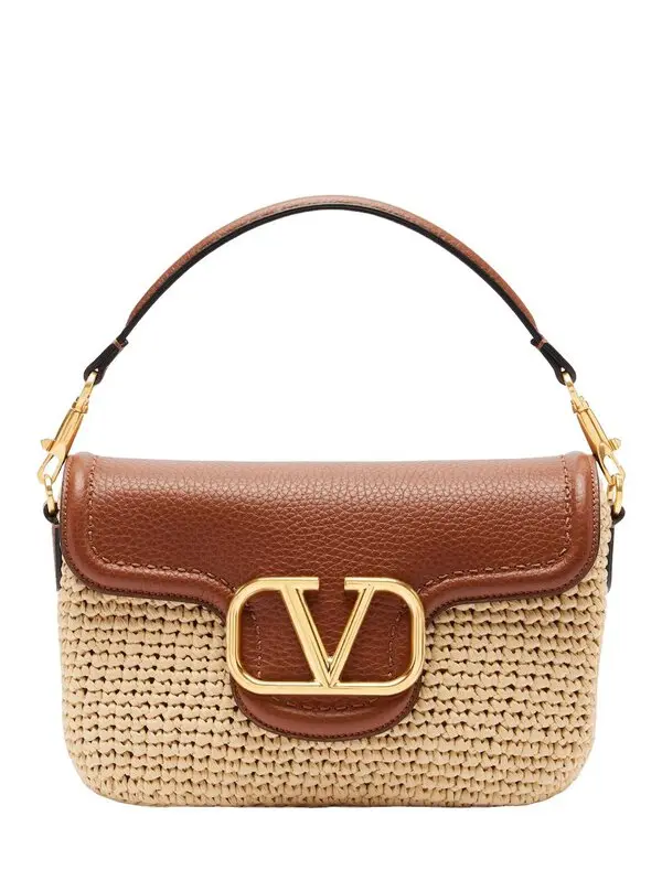 Valentino Garavani Alltime Raffia-effect Shoulder Bag - Beige