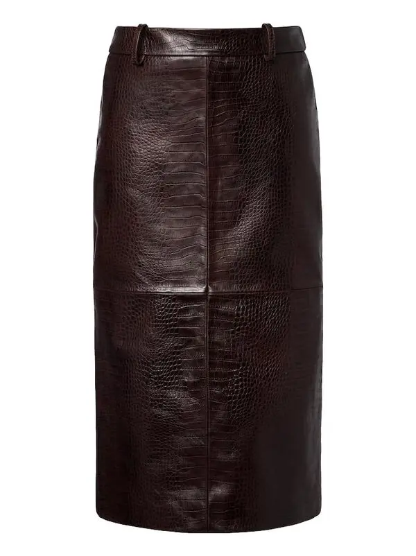 THE FRANKIE SHOP Taney Croc-effect Leather Pencil Skirt - Brown