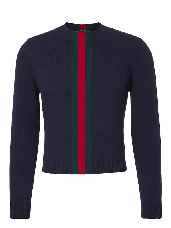 Gucci Web Stripe Wool Sweater - Blue