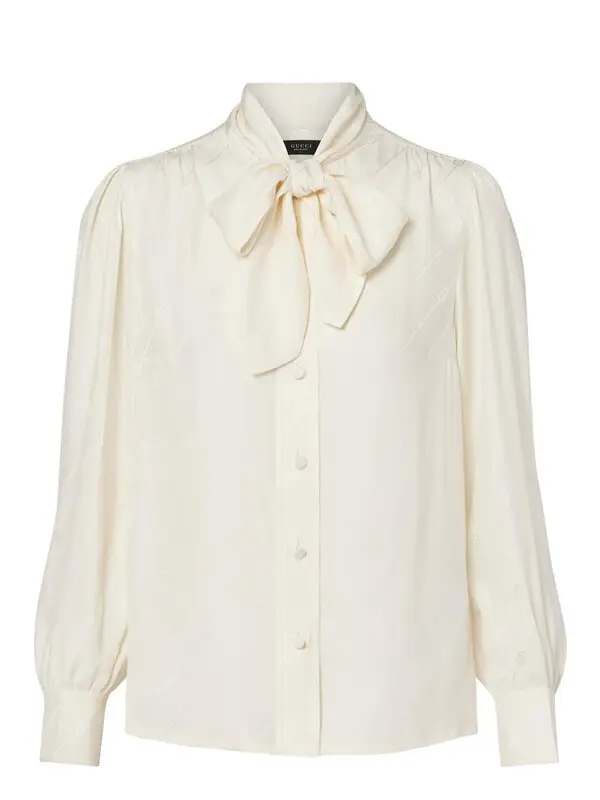 Gucci Interlocking G Silk Crêpe Satin Blouse - White