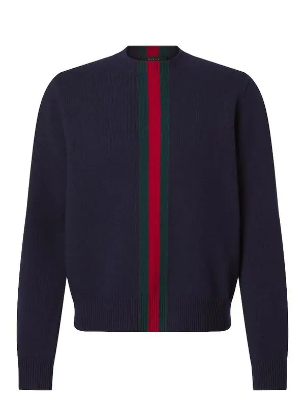 Gucci Web Stripe Wool Crewneck Sweater - Blue