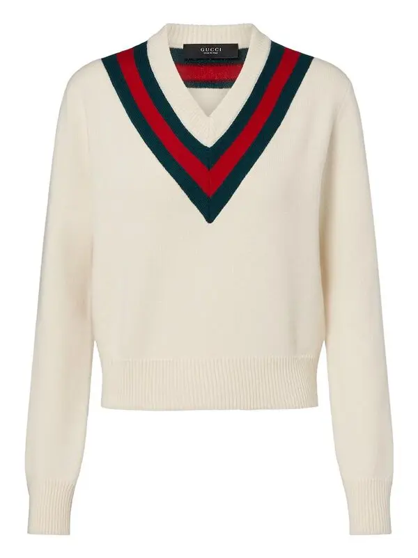 Gucci Web Stripe Wool Sweater - White