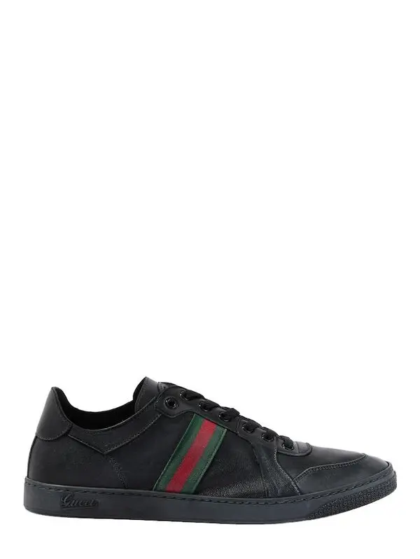 Gucci Stretch Web Stripe Leather Sneakers - Black