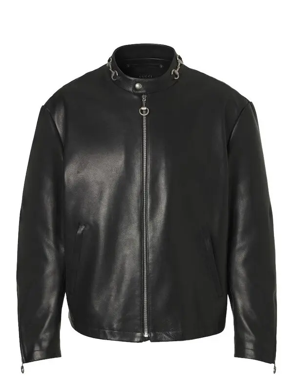 Gucci Horsebit Leather Zip-up Jacket - Black
