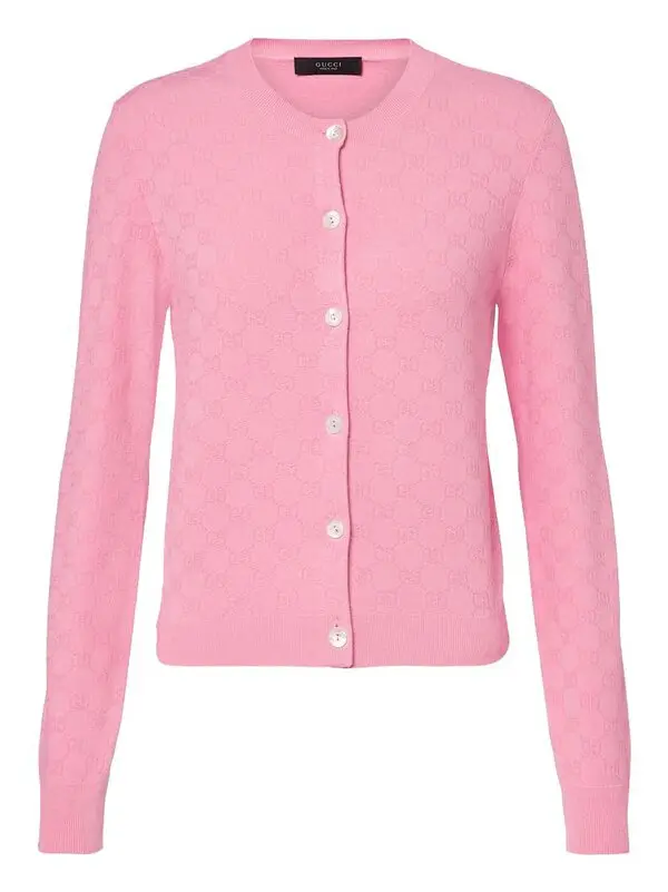 Gucci Gg Jacquard Cardigan With Striped Trim - Pink