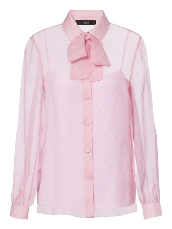 Gucci Gg Printed Tie-neck Chiffon Shirt - Pink