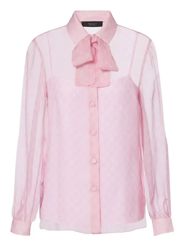 Gucci Gg Printed Tie-neck Chiffon Shirt - Pink