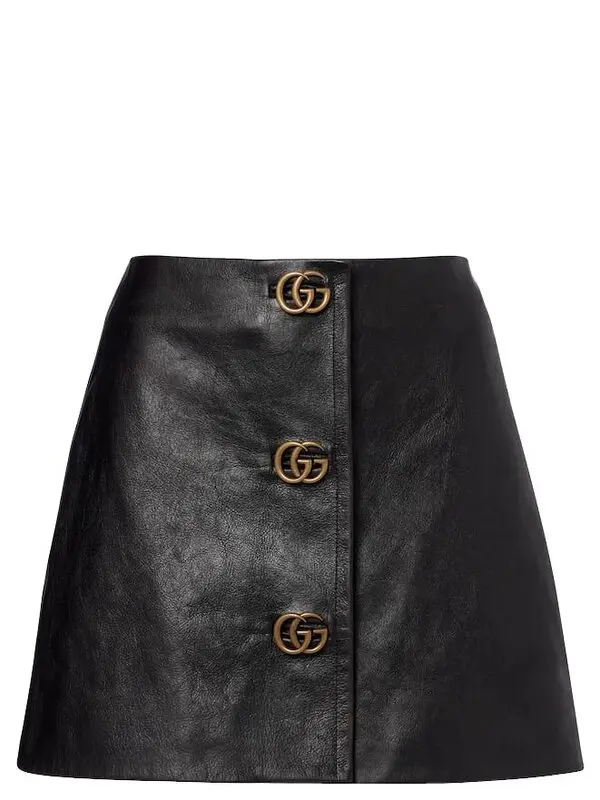 Gucci Double G Leather Miniskirt - Black