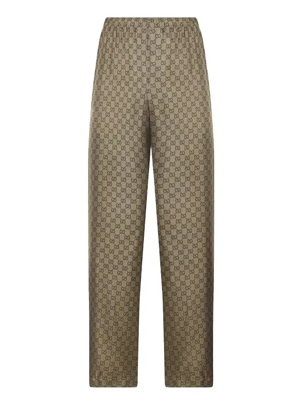 Gucci Gg Silk Twill Straight Pants - Beige