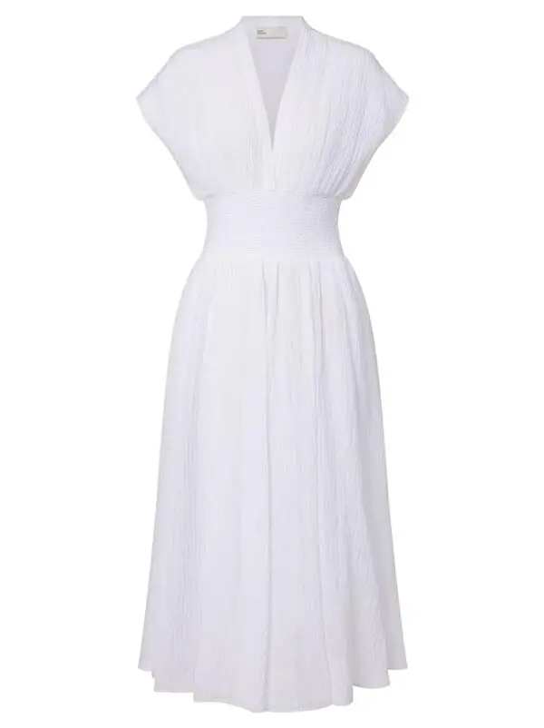 Tory Burch Linen And Cotton Midi Dress - White