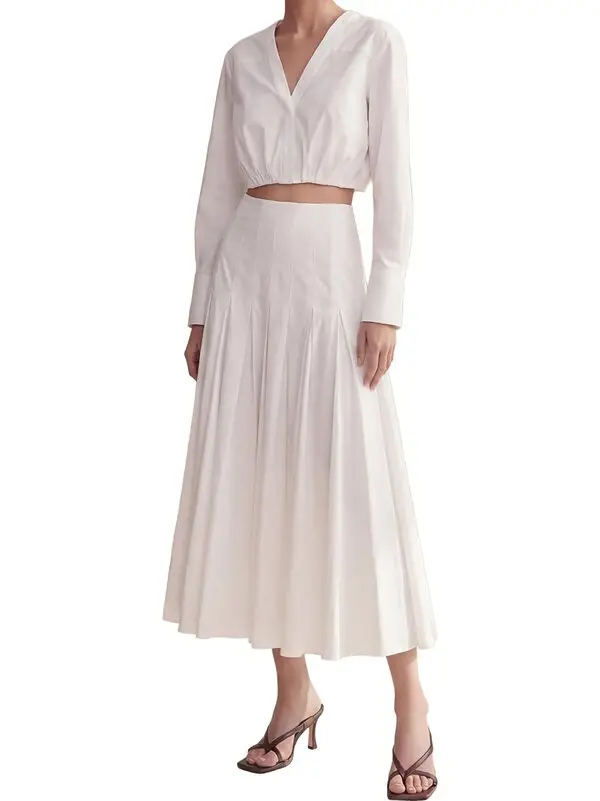 Alexis Eolia Cotton-blend Pleated Midi Skirt - White