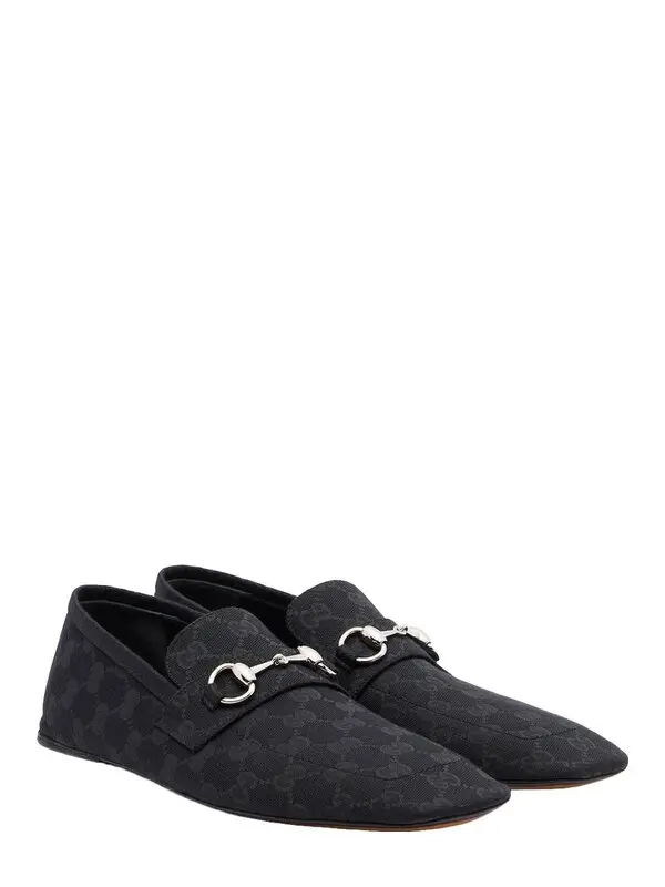 Gucci Horsebit Gg Canvas Loafers - Black