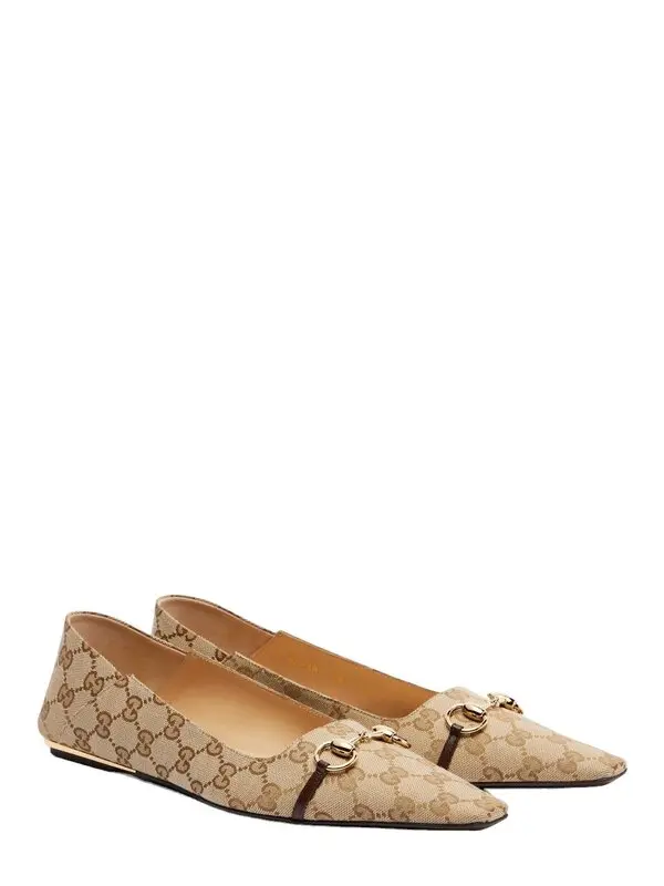 Gucci Vittoria Horsebit Gg Canvas Ballet Flats - Beige